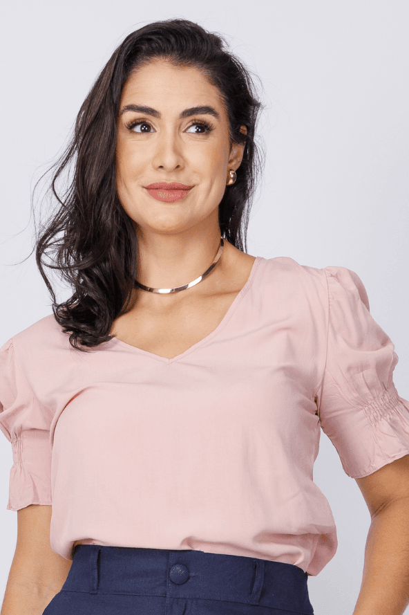 Blusa Lisa Viscose Decote ''V'' Jéssica Rose